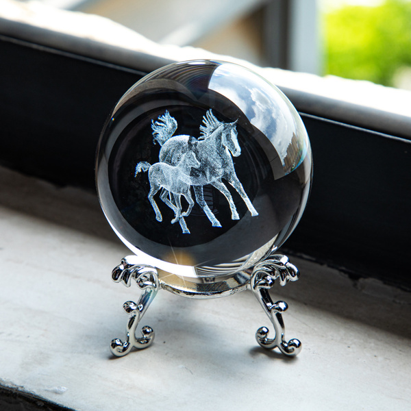 H&D 60MM Diameter Animal Crystal Ball 3D Laser Engraved 70MM Moon Elk ...
