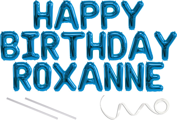 Roxanne, Happy Birthday Mylar Balloon Banner - Blue - 16 inch Letters ...
