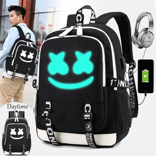 Hot Marshmello DJ Boy Girl Luminous Backpack Anti-theft USB Charging ...