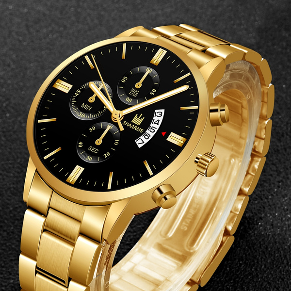 Men Watch Stailess Steel Mesh Quartz Wristwatch Calendar Simple Black ...