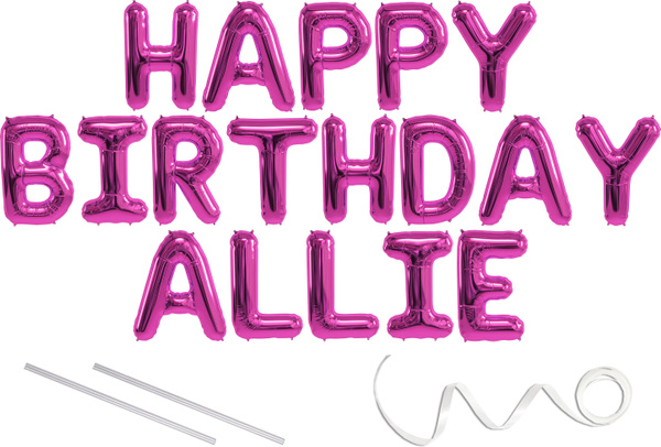 Allie, Happy Birthday Mylar Balloon Banner - Pink - 16 inch Letters ...