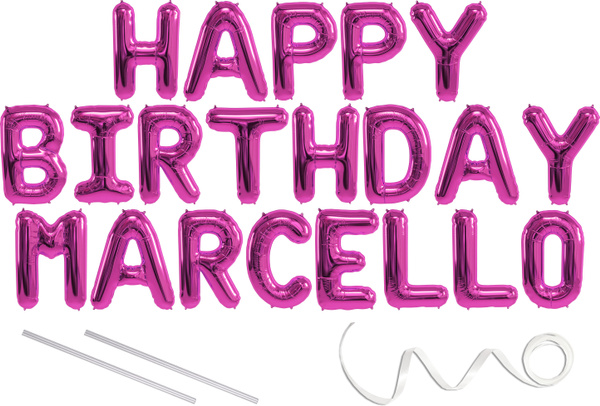 Marcello, Happy Birthday Mylar Balloon Banner - Pink - 16 inch Letters ...