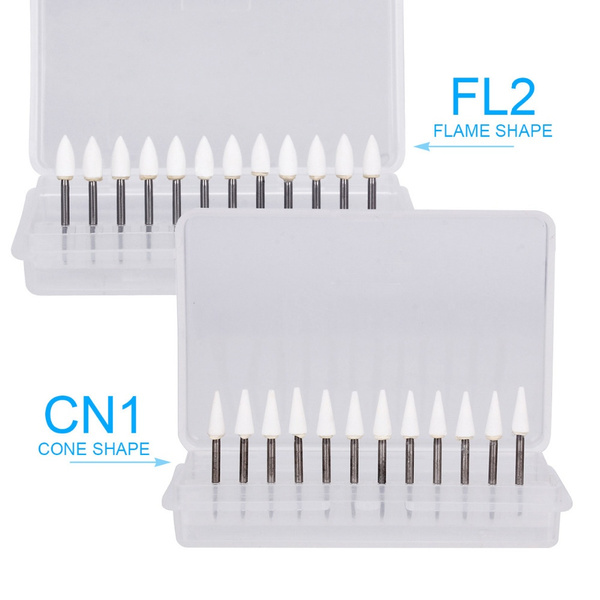 12 Pcs Dental Flame And Cone White Stone Polishing Burs FL2 /RD1/CN1 ...