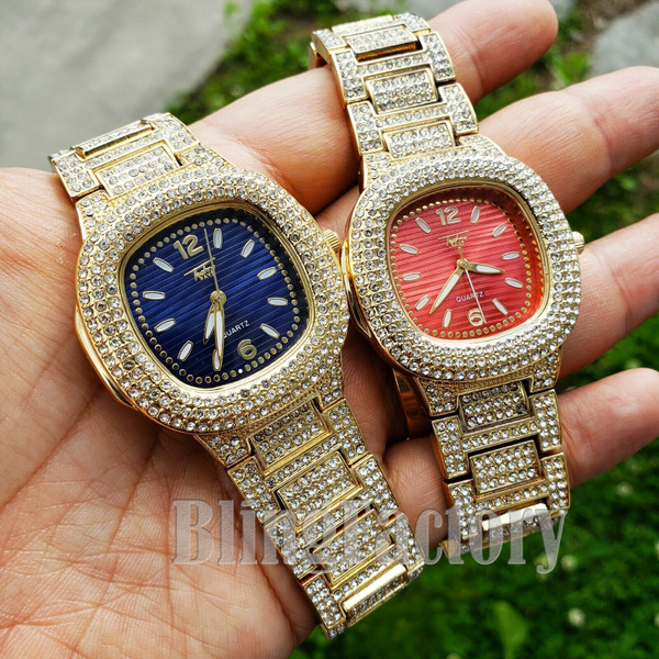 Men's Iced Luxury Rapper's Lab Diamond Metal Band Shiny Clubbing wrist ...