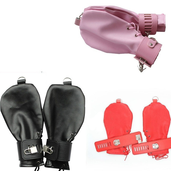 Adjustable PU Leather Bondage Gloves Restraint Lacing Lockable Wrist ...