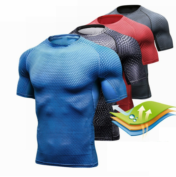 Men Pro Compression Shirts, Fitness Round Neck Tees Outdoor Sport ...
