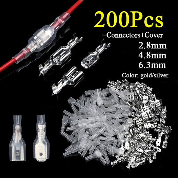 200Pcs 2.8/4.8/6.3mm Wire Connectors Crimp Terminals Crimp Female/Male ...