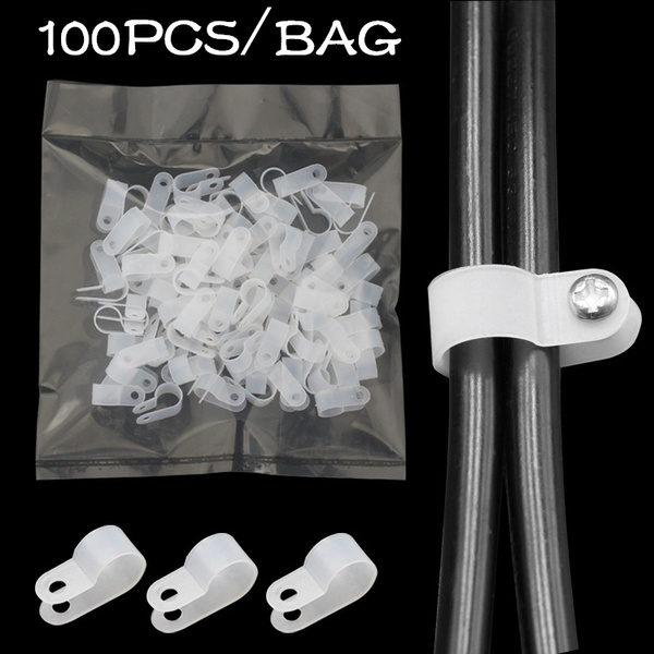 100 Pcs / Bag R Type Cable Clamp Wire Fixed Nylon Crimping Buckle R ...