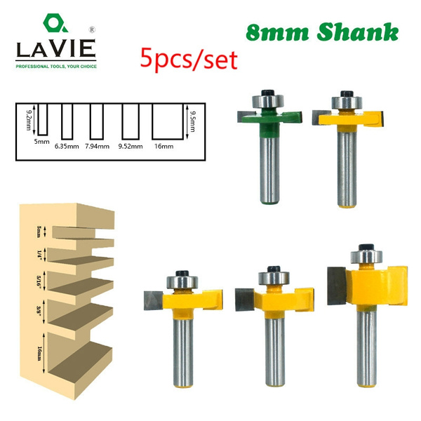 Lavie 5pcs 8mm Shank T Slot Router Bit Bit with Bearing Wood Slotting ...