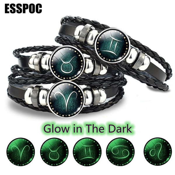 Personalized 12 Zodiac Signs Braided Leather Bracelet Luminous ...