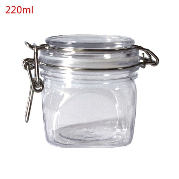 220ML Plastic Square Clip Top Storage Jar With Airtight Seal Lid ...