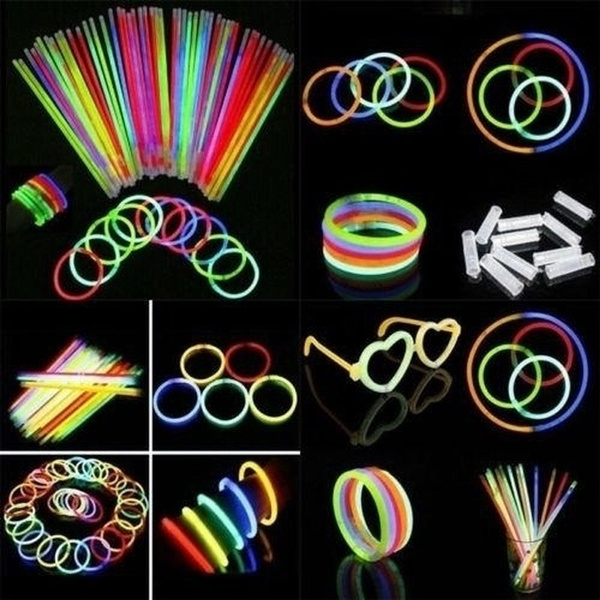 100Pcs Glow Sticks Bracelets Necklaces Fluorescent Neon Party Wedding ...