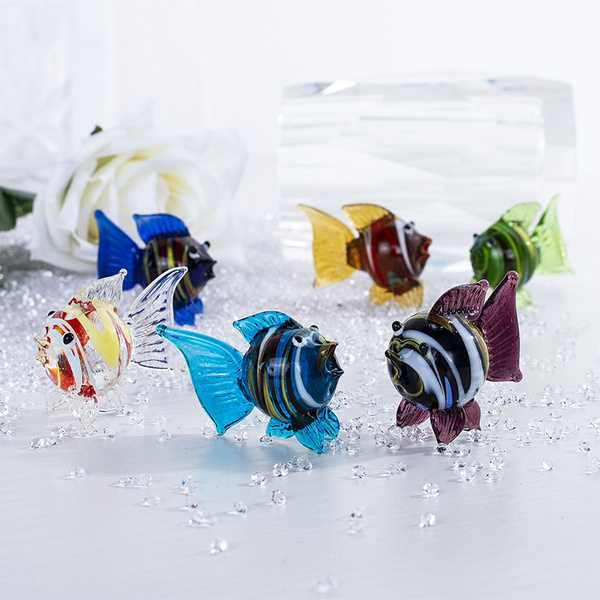 H&D 6pcs/set Glass Miniature Collectible Animals Mini 3D Tropical Fish ...