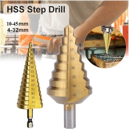 4-32mm / 10-45mm Heavy Duty HSS Steel Step Cone Drill Titanium Bit Hole ...