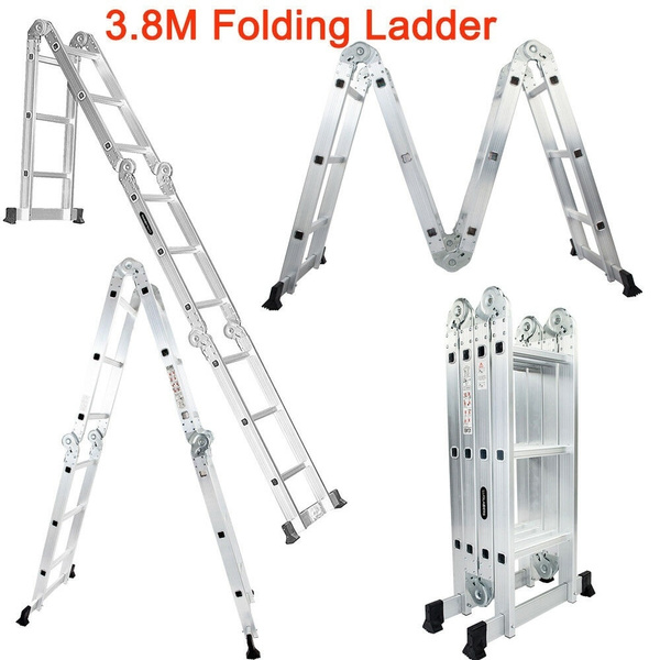12.5FT/3.8M Multi-Purpose Aluminium Folding Scaffold Ladder Extension ...