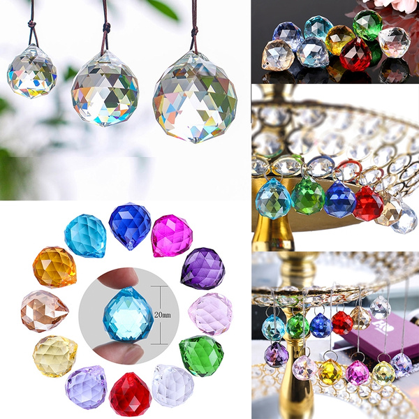 H&D Sparkle Crystal Glass Faceted Ball Glass Chandelier Pendants ...