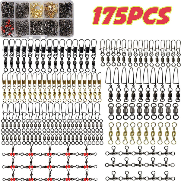 175pcs Ball Bearing fishing Swivels with Duo Lock Snap Safety Snap High ...