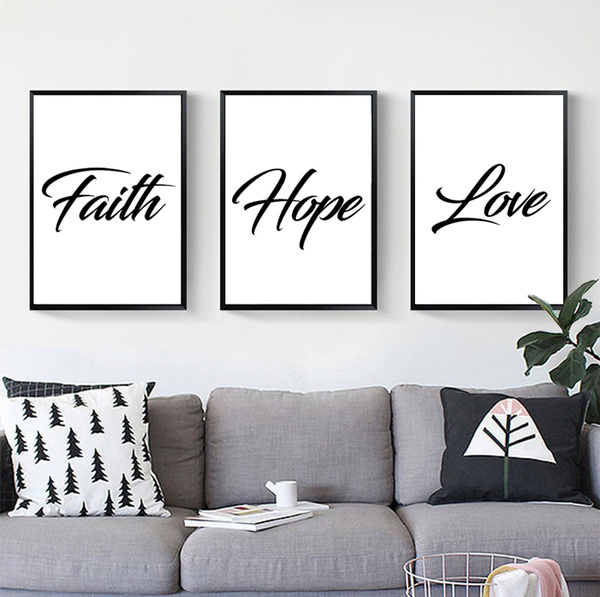 3 Panels Set Faith Hope Love Quotes Posters Bible Verse Room Decor ...