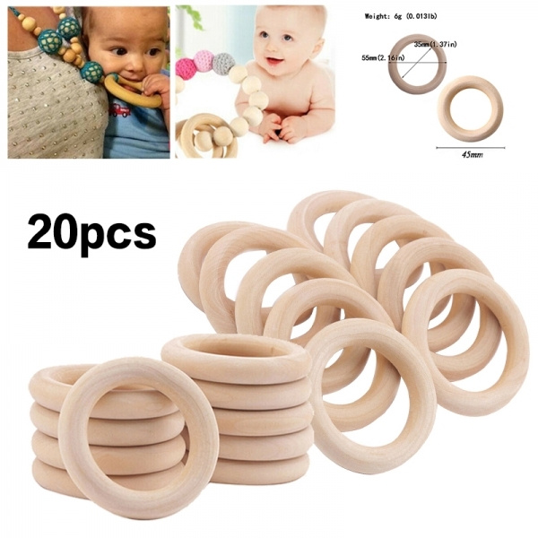 20pcs Natural Wooden Baby Chewing Toy Teether Ring Necklace Bracelet ...