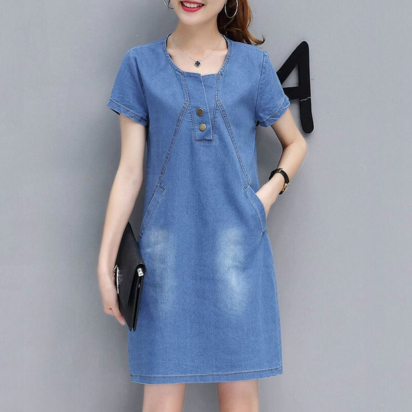 New Women Dresses Summer Style Denim Dresses Robe Short Sleeve Jeans ...
