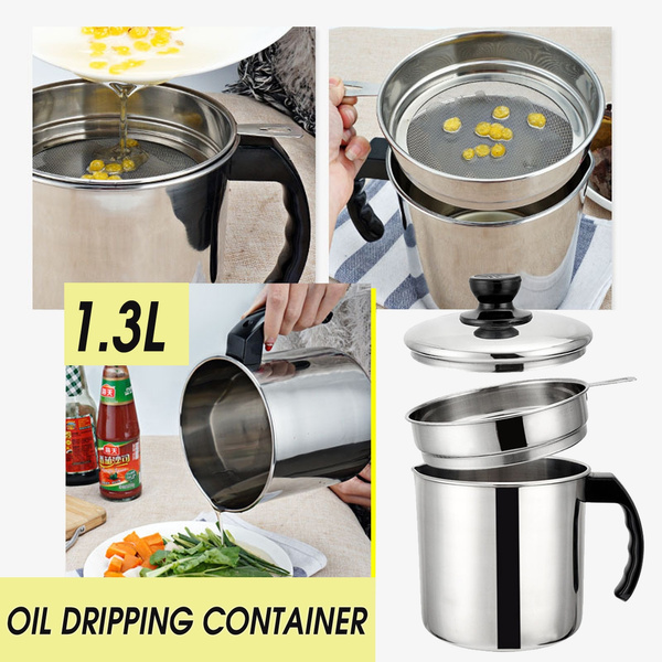 1.3L Oil Dripping Container Fry Lard Pot Jug Strainer Strain With Lid ...