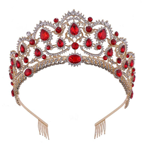 Red Crystal Tiaras Vintage Rhinestone Pageant Crowns with Comb Baroque ...