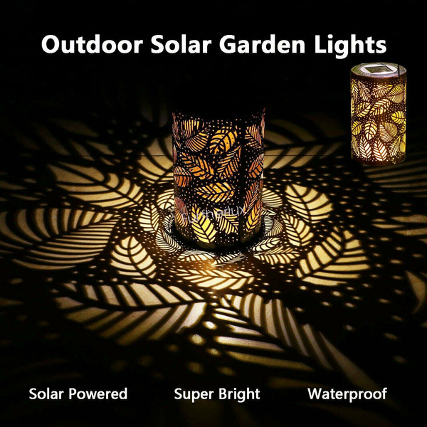Solar Leaf Lantern Outdoor Metal Garden Chandelier Leaf Pattern Lights ...
