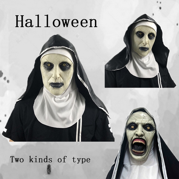 Halloween Nun Mask Horror Scary Ghost Face and Head Trick Party ...