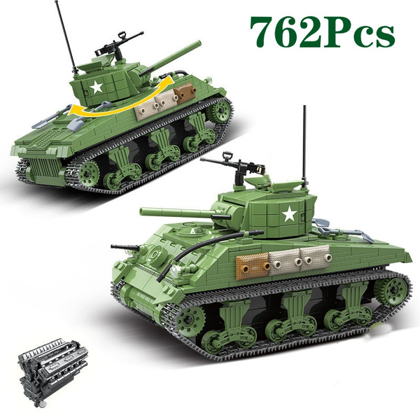 762Pcs Military Series World War WW2 US M4 Sherman Medium Tank Model ...
