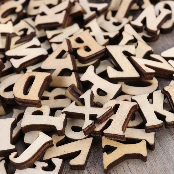 100pcs Unfinished Wooden Capital Letters Alphabet DIY Wood Cutout Discs ...