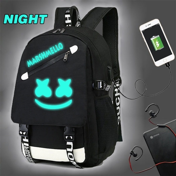 Hot Night Light Marshmello Backpack With USB Charger School Bags For ...