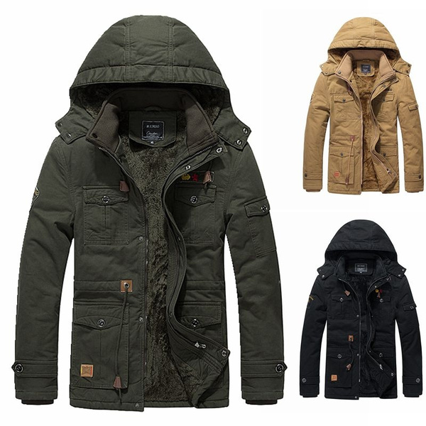 New Men's Hooded Jacket Plus Velvet Thick Coat Winter Warm Jacket XS ...
