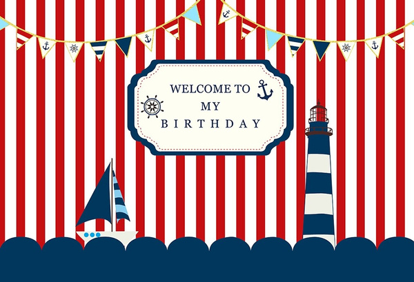 Nautical themed backdrop navy sea Birthday Party Backdrop red striped ...