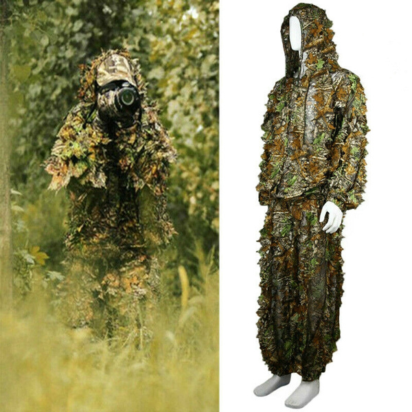 New Woodland Camouflage Camo Ghillie Suit Set 3D Leaf Jungle Forest ...