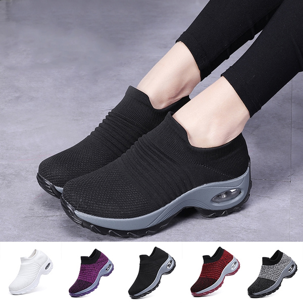 Ladies Wedges Shake Shoes Air Cushion Platform Sneakers Slip on Running ...