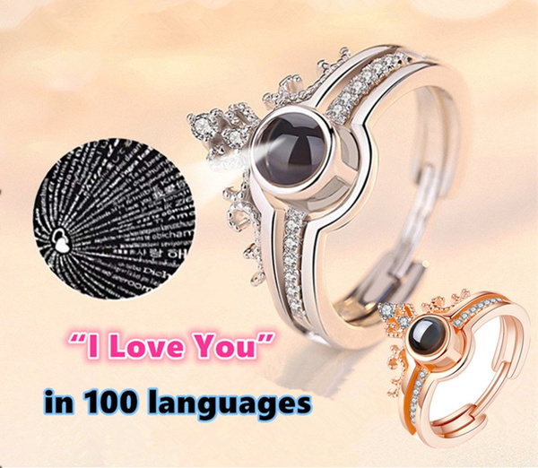 "I love you" "100 languages ring 925 sterling silver 14K rose gold ...