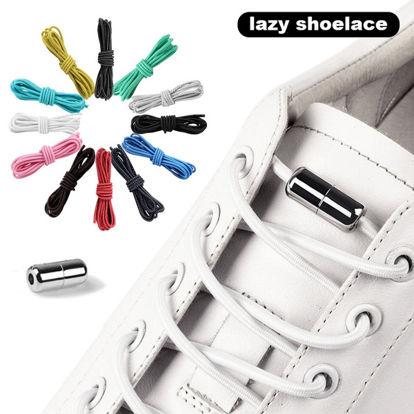 Fashion 1 Pair No Tie Shoelaces Round Locking Elastic Laces Kids Adult ...