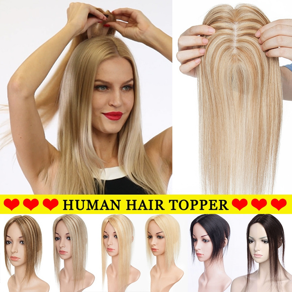 Silk Base Hand-tied Human Hair Topper Clip In Top Cover Hair Extensions ...