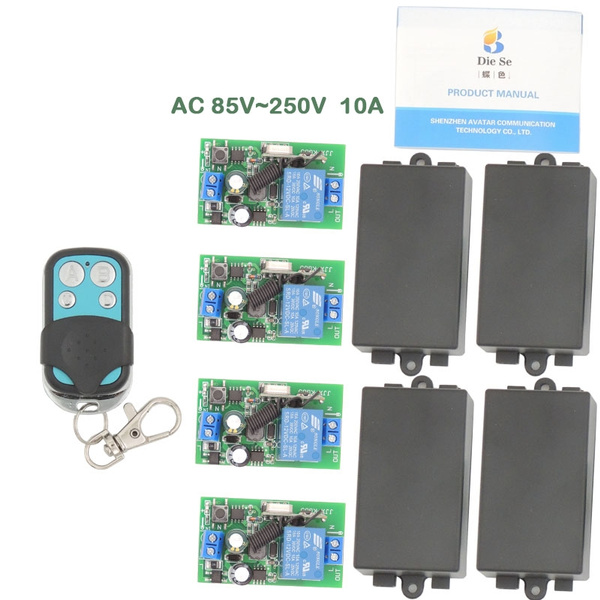 AC 85~250V 10A 1-Channel 4 gang Relay Receiver Module 433MHz Universal ...