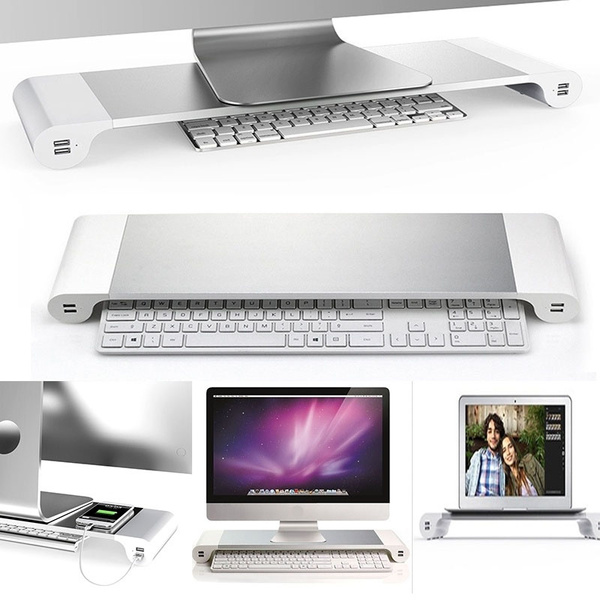 Aluminum Alloy Metal Monitor Stand Space Bar Dock Desk Riser with 4 USB ...