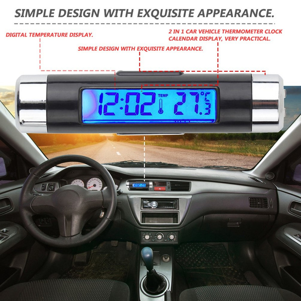 Car LCD Clip-on Digital Backlight Automotive Thermometer Clock Calendar ...