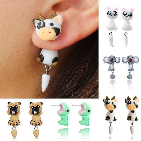 1Pair Fashion Handmade Polymer Clay Soft Cute Animal Dinosaur Dog Cat ...