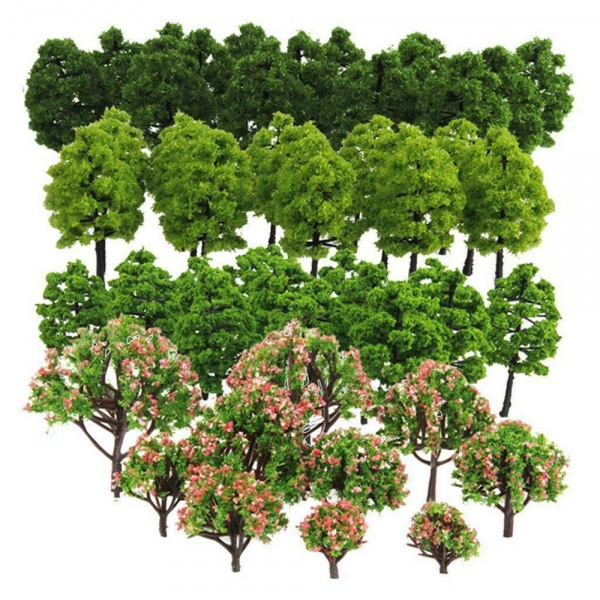 70pcs New Mixed Green Trees Model Scale Model Tree Garden Railway ...