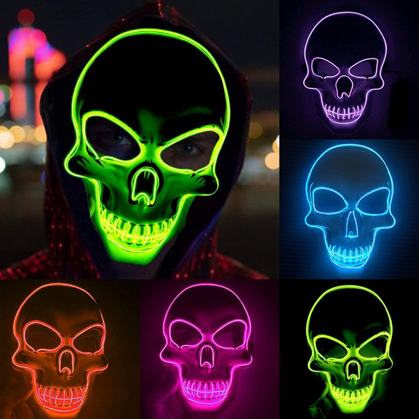 Halloween Skeleton LED Mask Glow Scary EL-Wire Mask Light Up Cosplay ...