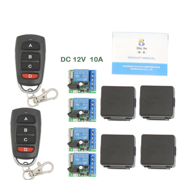 DC 12V 10A 1-channel 4 gangs Remote Control Switch 433MHz RF Relay ...