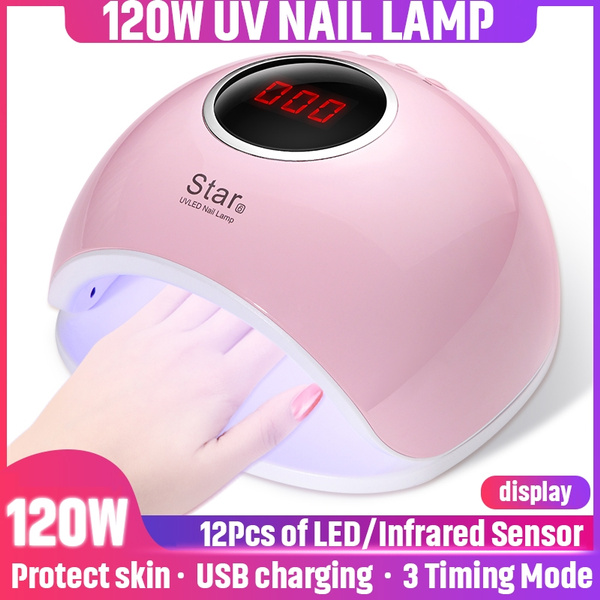 [120W Max] 12LED UV/Sunlight Nail Dryer Lamp Smart Infrared Sensor Gel Polish Curing Timing ...