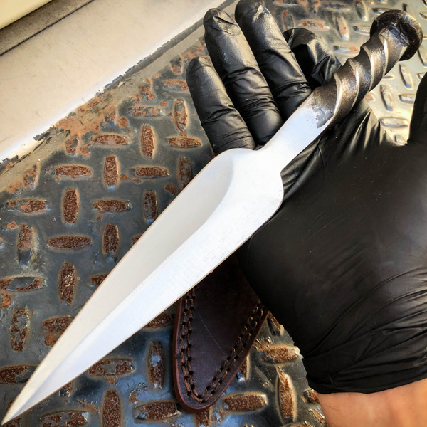 Hand Forged Railroad Spike Carbon Hunting Needle Bosom Dagger Knife ...