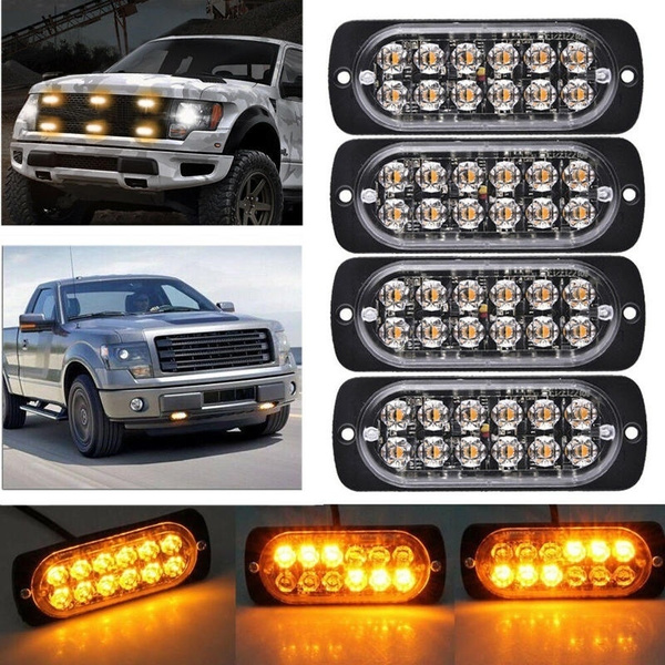 4PCS Amber 12 LED Strobe Light Bar Truck Hazard Beacon Flash Warning ...