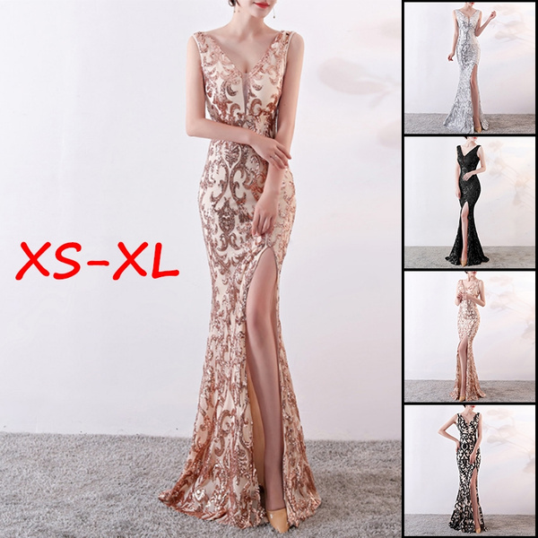 Evening Dresses Sequined V-neck Zipper Back Mermaid Party Gowns Royal ...