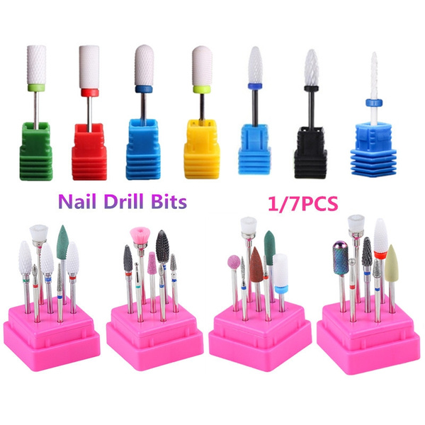 1/7PCS Ceramic Diamond Nail Drill Bits Set Milling Cutter for Manicure Pedicure Rotary Gel Clean ...